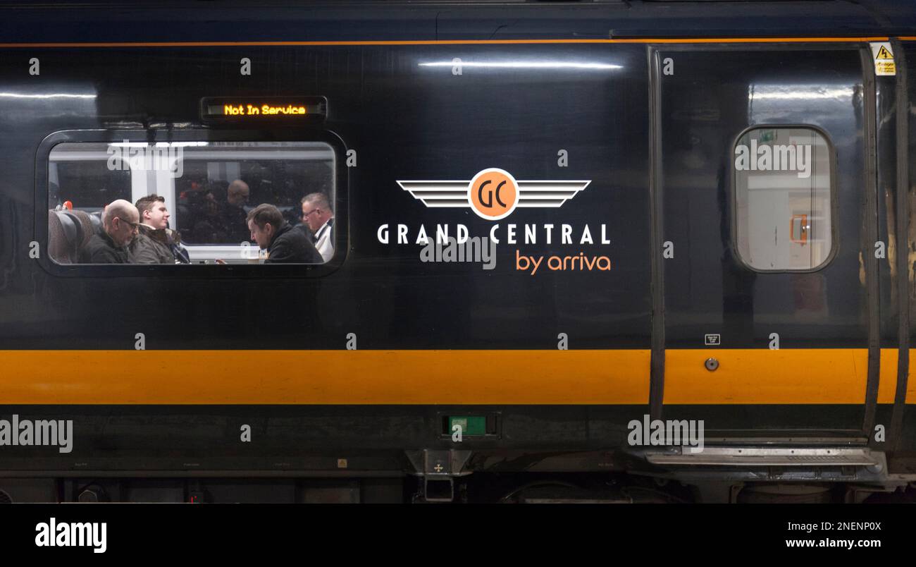 Passengers on board a Arriva Grand Central train. Grand central is a UK ...