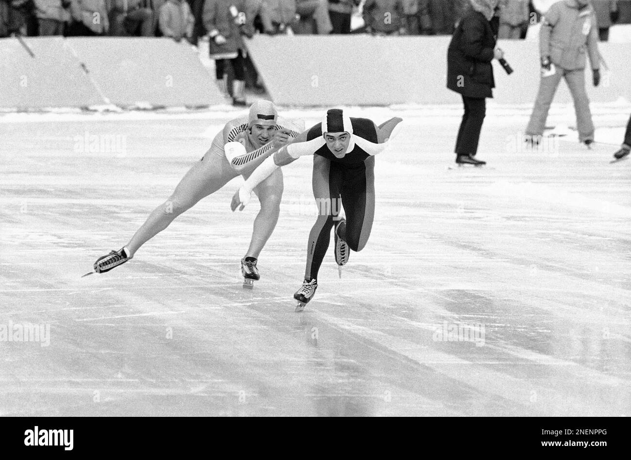 Eric Heiden (left) of Madison Wisc, (USA) speeds towards his third gold ...