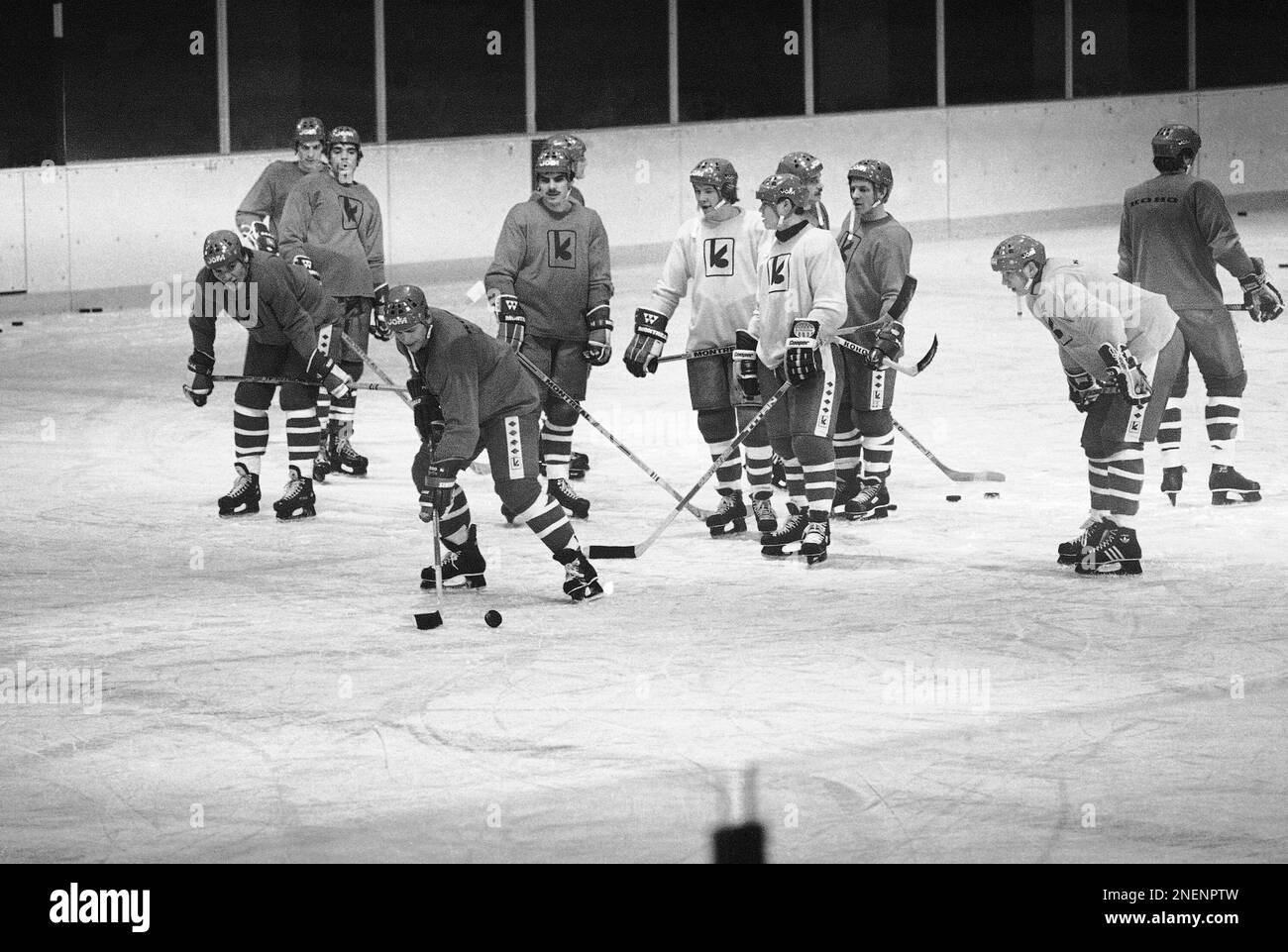 The Swedish Ice Hockey team seen during their practice for the Olympic ...