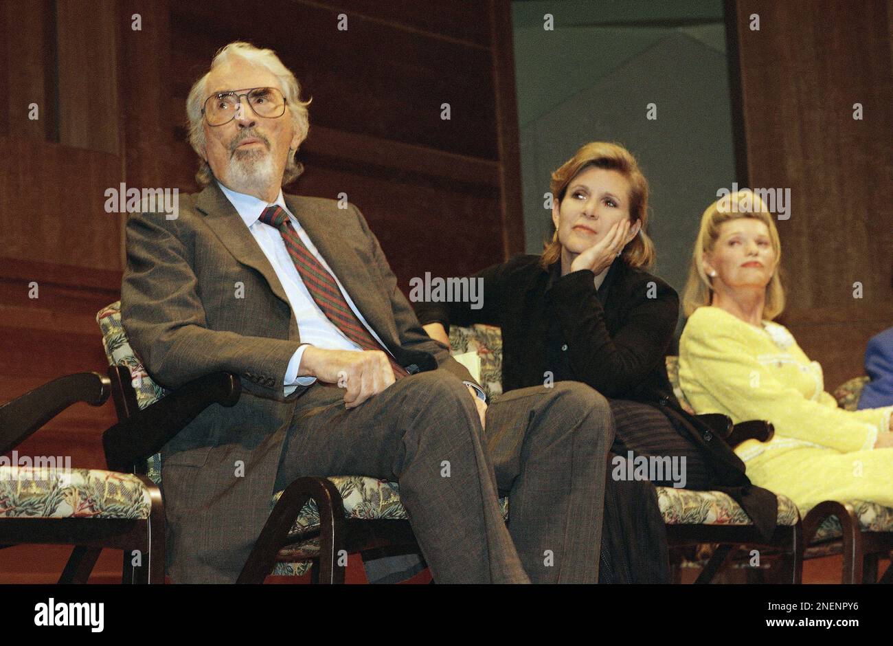 Actors Gregory Peck and Carrie Fisher announce a fundraising program to ...
