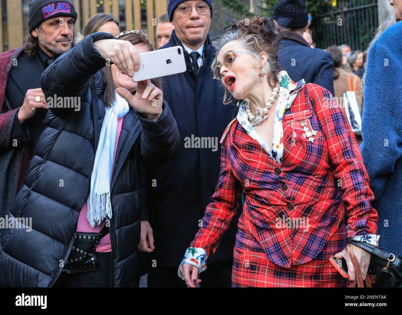 London, UK. 16th Feb, 2023. Helena Bonham-Carter poses for spectators ...