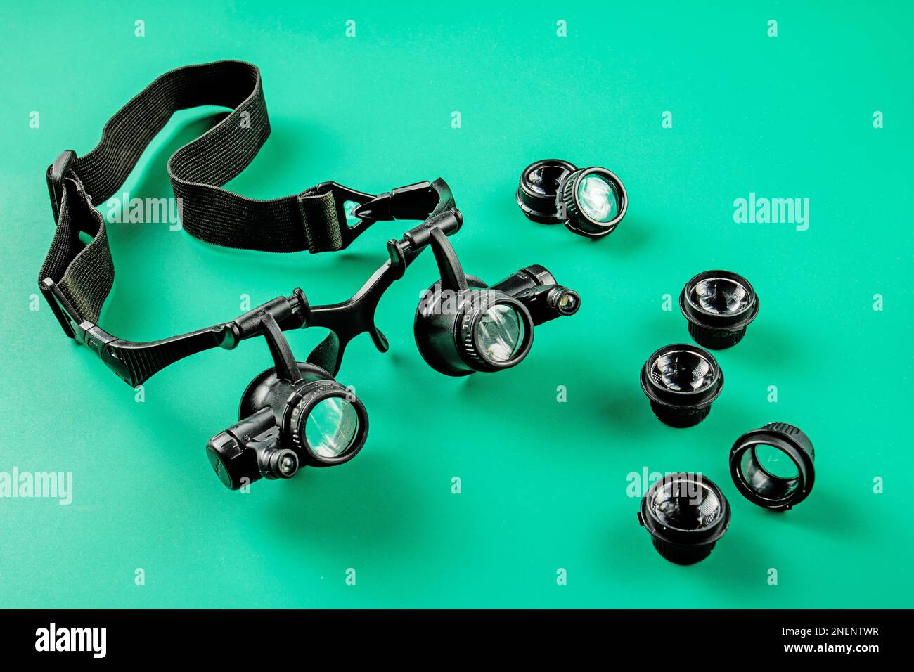 Special glasses for a jeweler with a set of additional lenses with ...