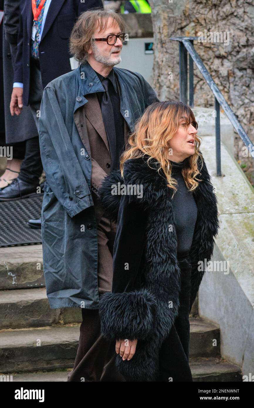 London, UK. 16th Feb, 2023. Jarvis Cocker and partner. Mourners ...