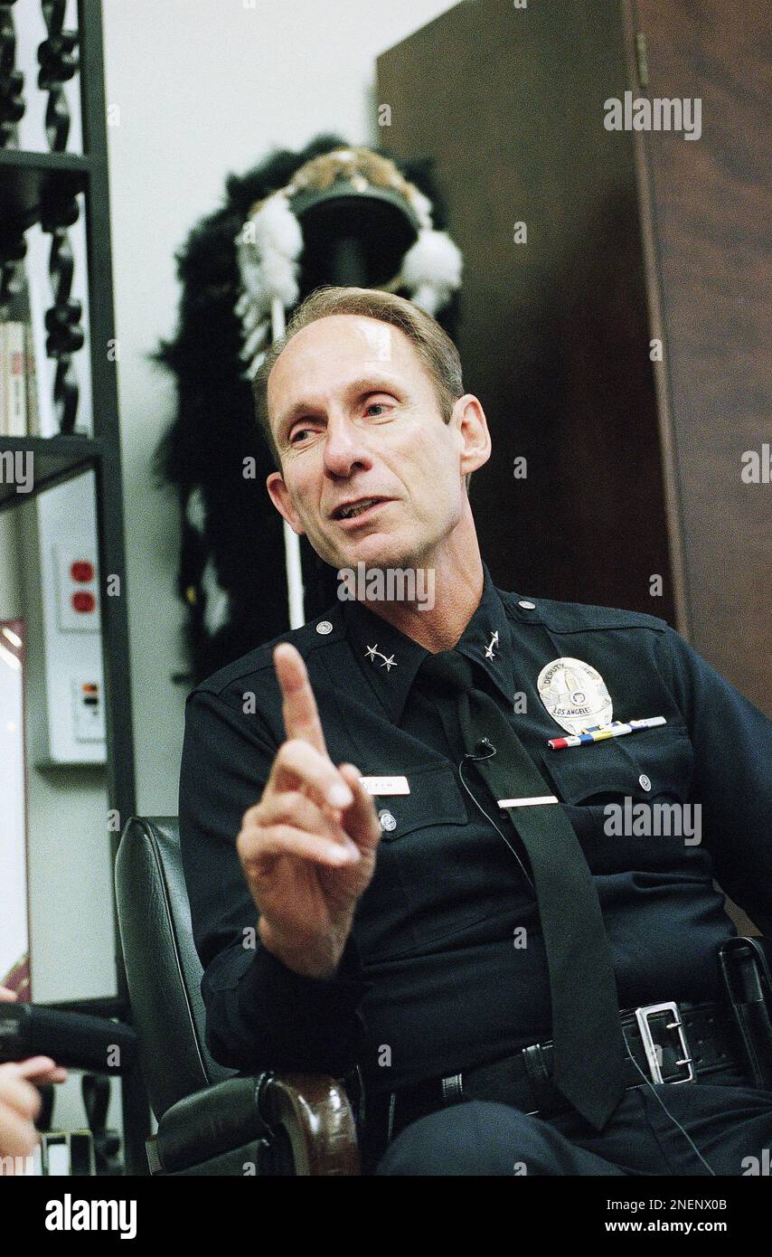 Los Angeles Deputy Chief Mark Kroeker makes a point during an interview ...