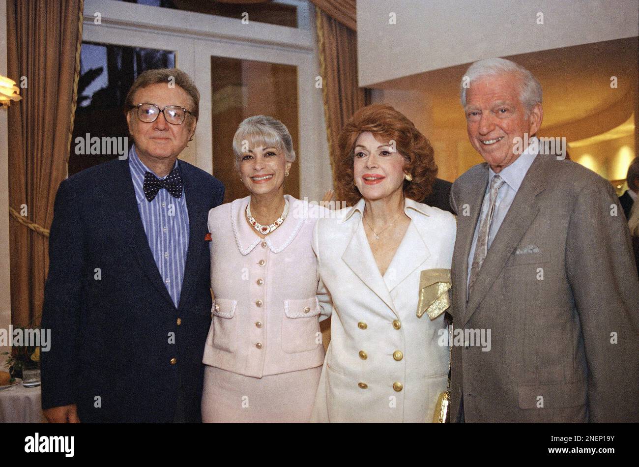 Author Sidney Sheldon, right, poses with from left, Steve Allen, his ...