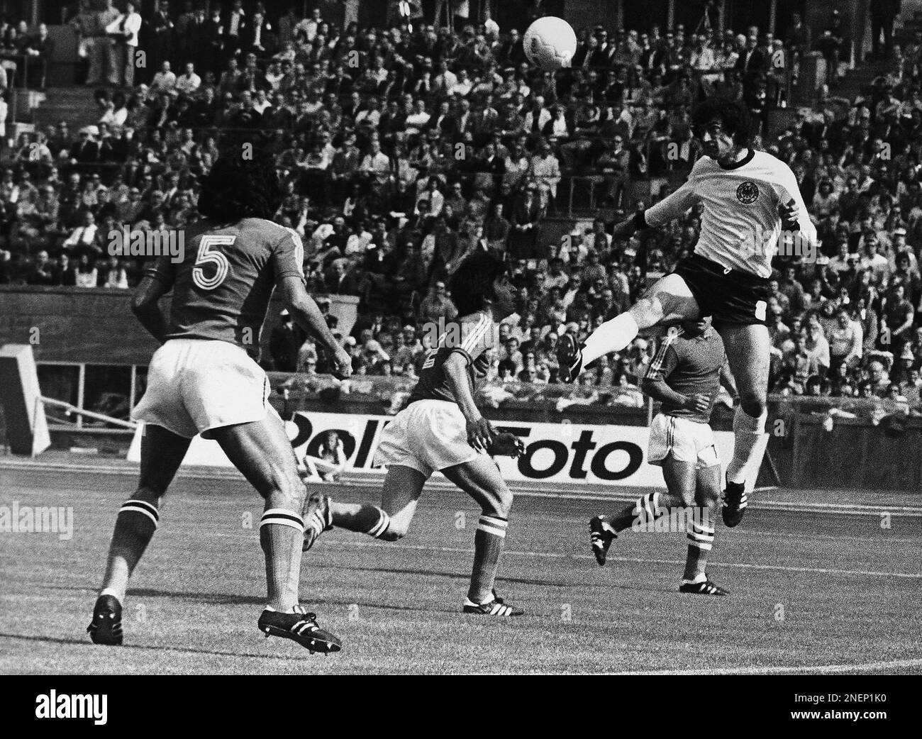 West Germanys Bernd Cullmann heads the ball during the Football World ...
