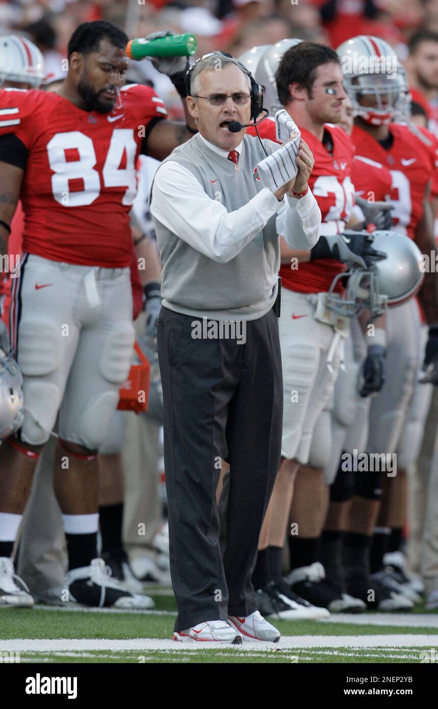 Ohio State head coach Jim Tressel cheers on his team against Iowa ...