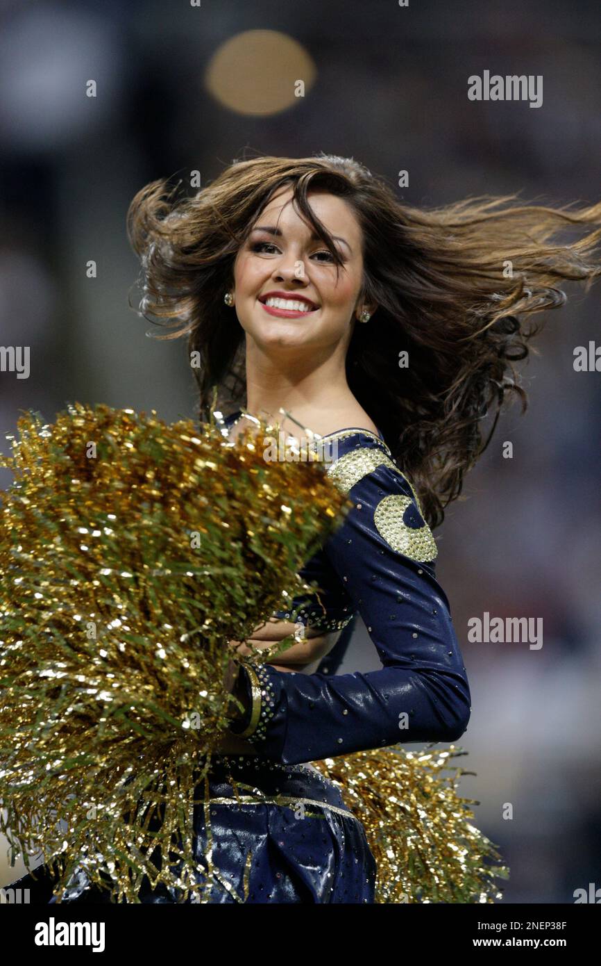 A St. Louis Rams cheerleader performs during the third quarter of an ...