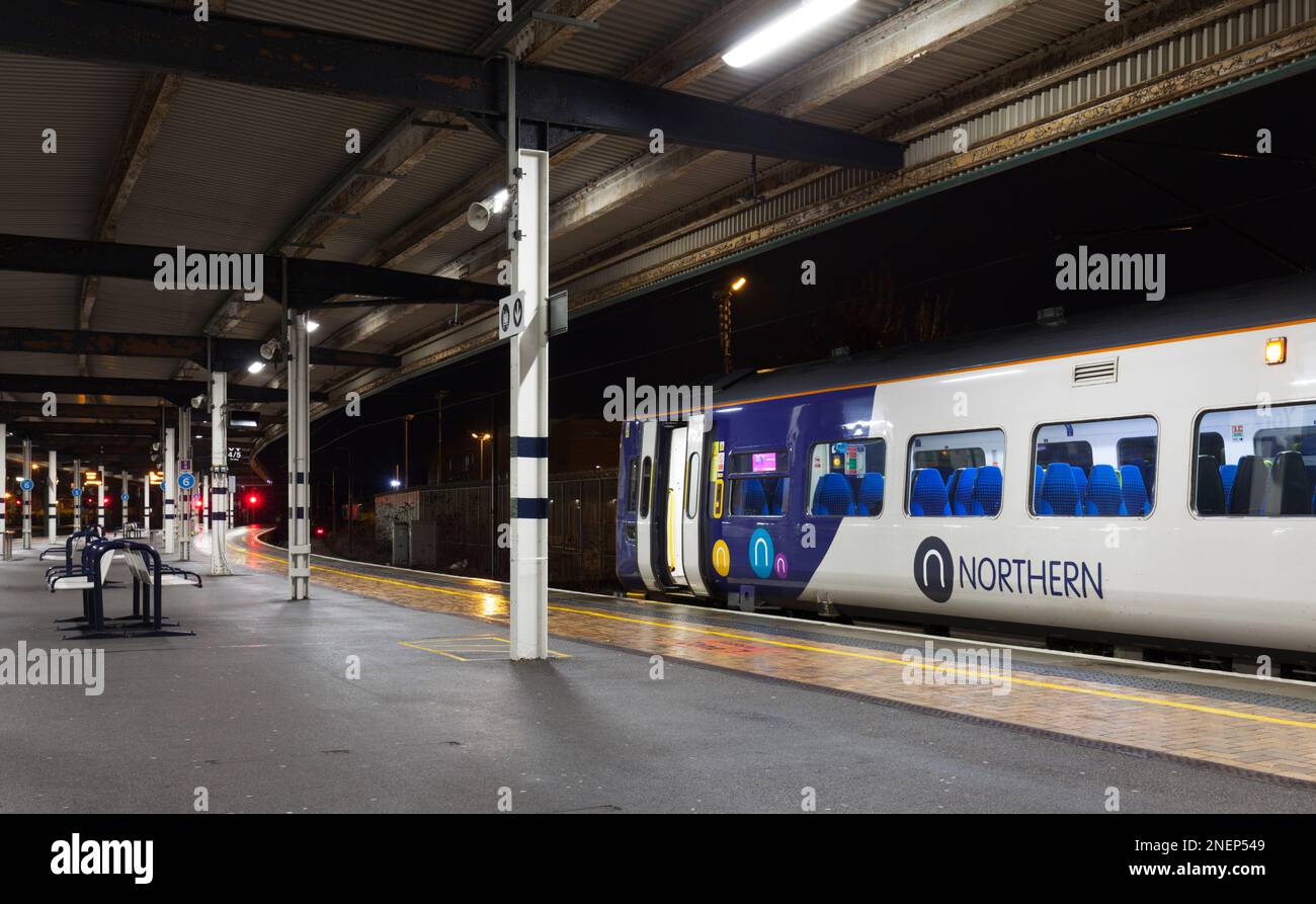 Northern Rail class 158 diesel train at a deserted York railway station ...