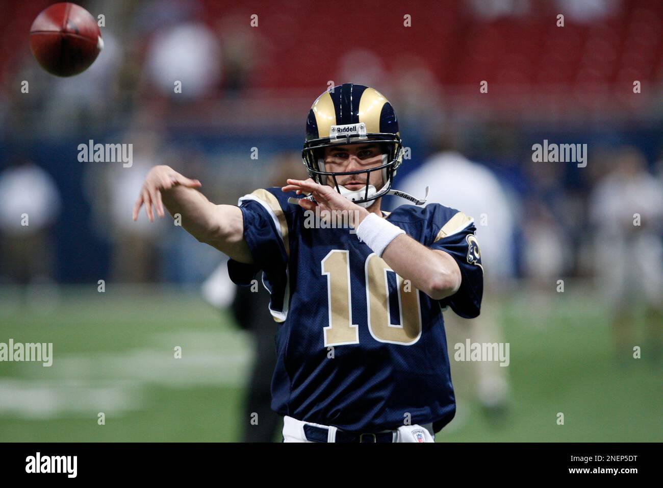 St. Louis Rams quarterback Marc Bulger warms up before the start of an ...