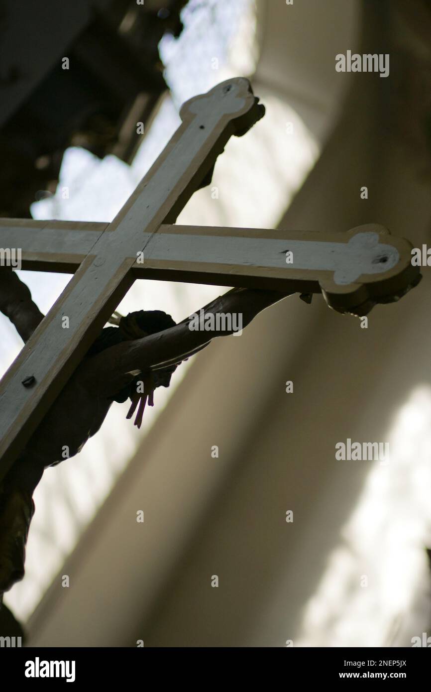 Interior a catholic church, cross sculpture, southern Germany, Europe ...