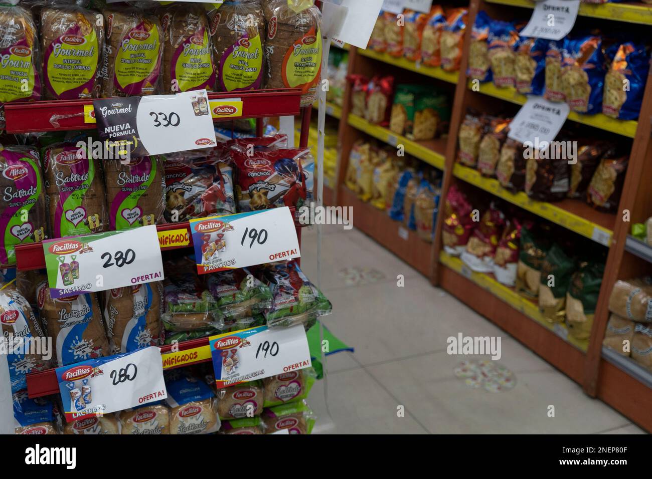 Buenos Aires, Argentina. 16th Feb, 2023. Price tags hang on the shelves ...