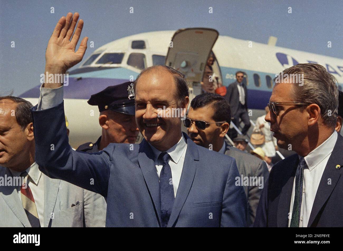 Democratic presidential candidate Sen. George McGovern (D-SD.) waves on ...