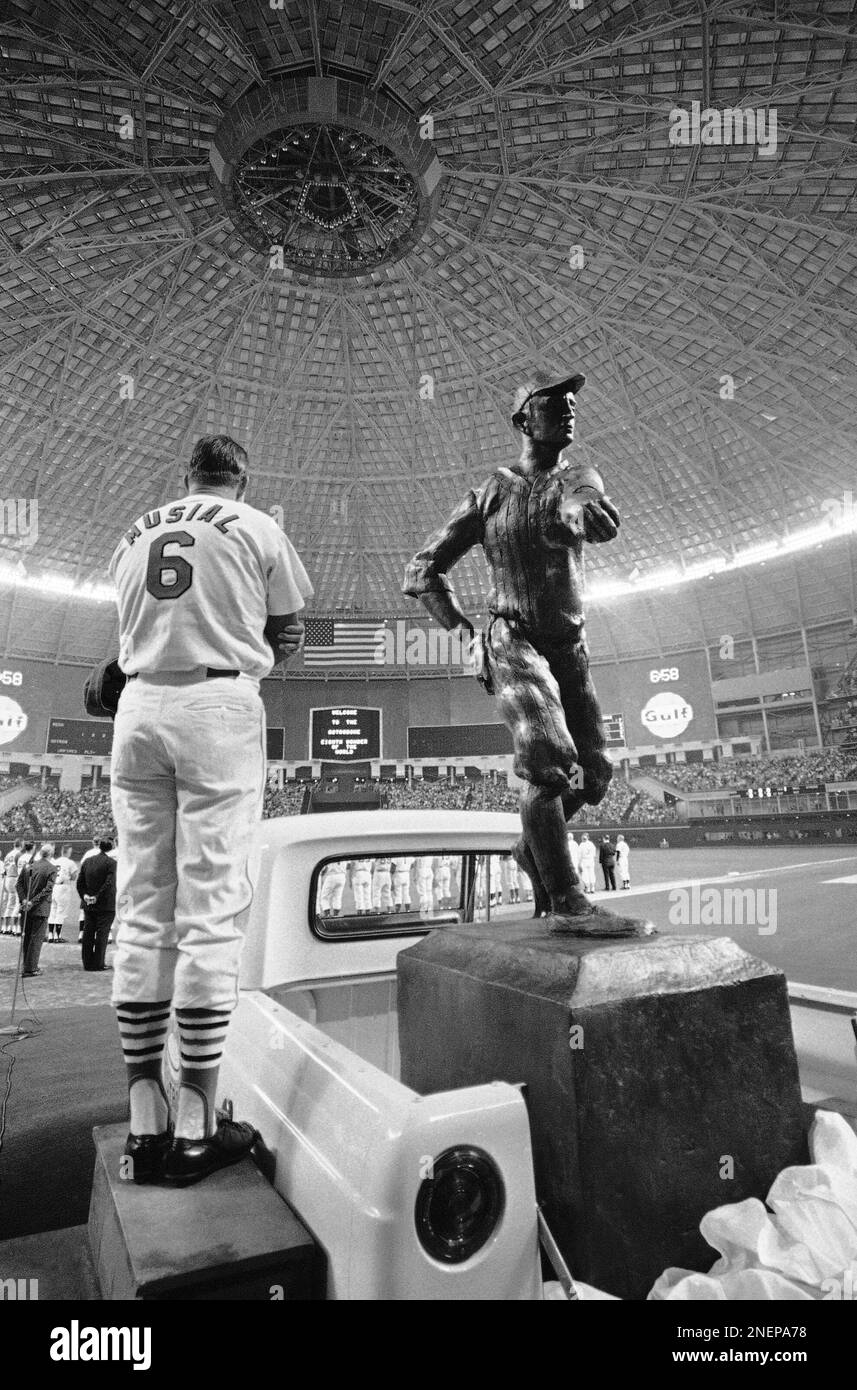 Stan Musial, wearing his baseball uniform of the St. Louis Cardinals ...