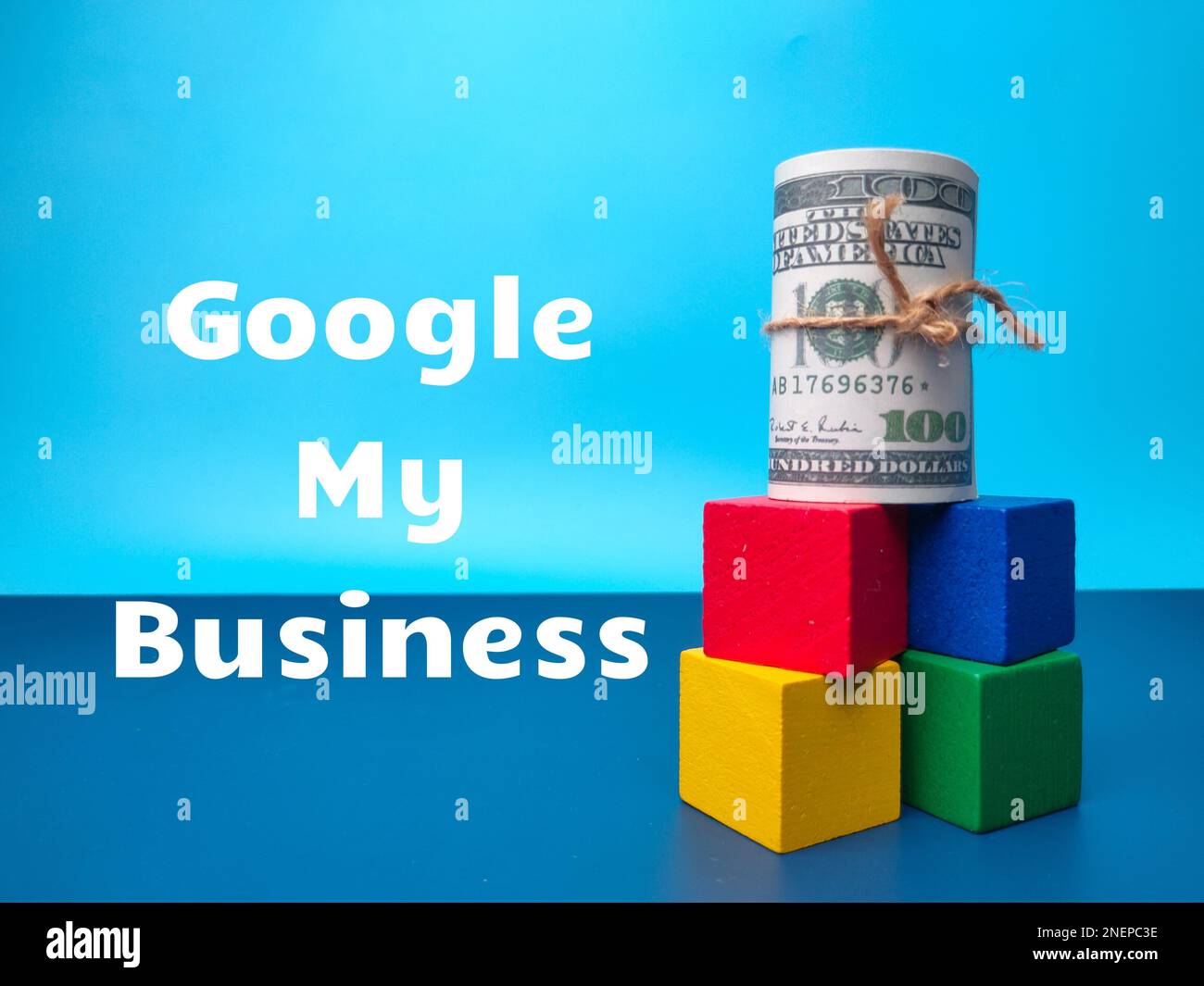 The word Google My Business on a blue background Stock Photo - Alamy