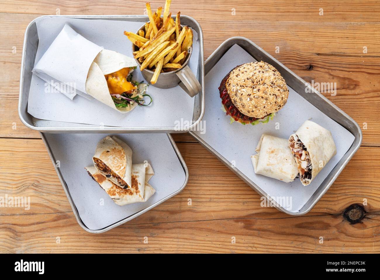 Set of different fast food snacks from burger burrito wrap and fried ...