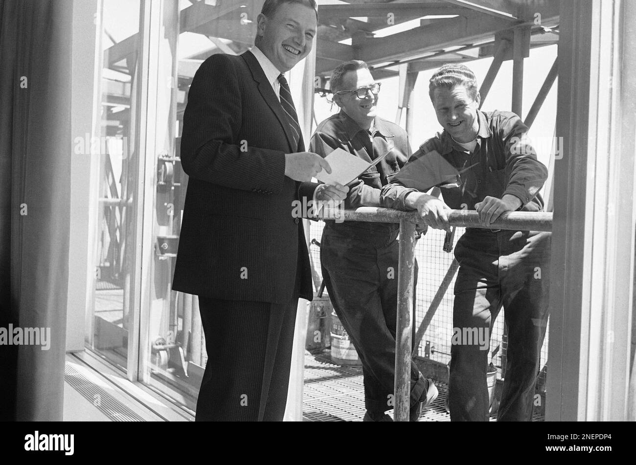 David Rockefeller, left, President of the Chase Manhattan Bank, has a ...