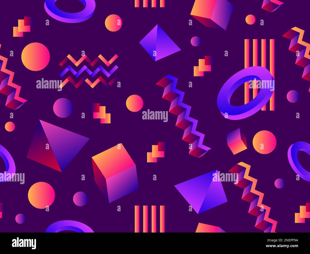 Geometric seamless pattern with 3D figures in the Memphis style of the ...