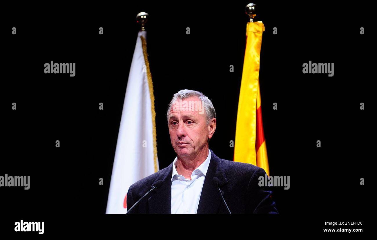 Former Netherlands international Johan Cruyff speaks during his ...