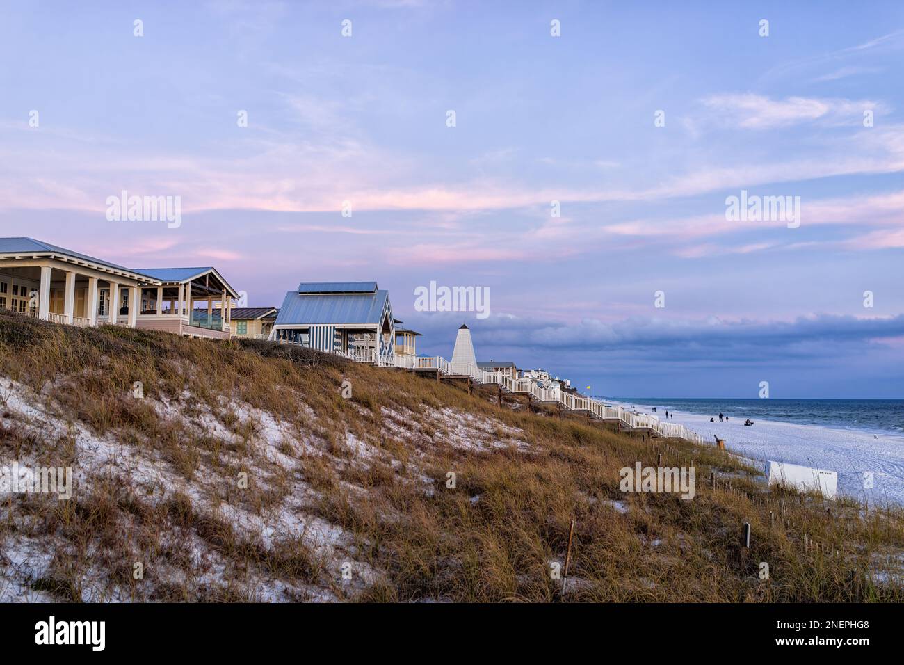 Coastline view on Santa Rosa Beach in Seaside, Florida with white sand ...