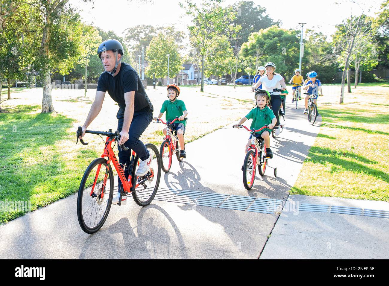 NSW Labor Leader Chris Minns (left) is joined by school children during ...