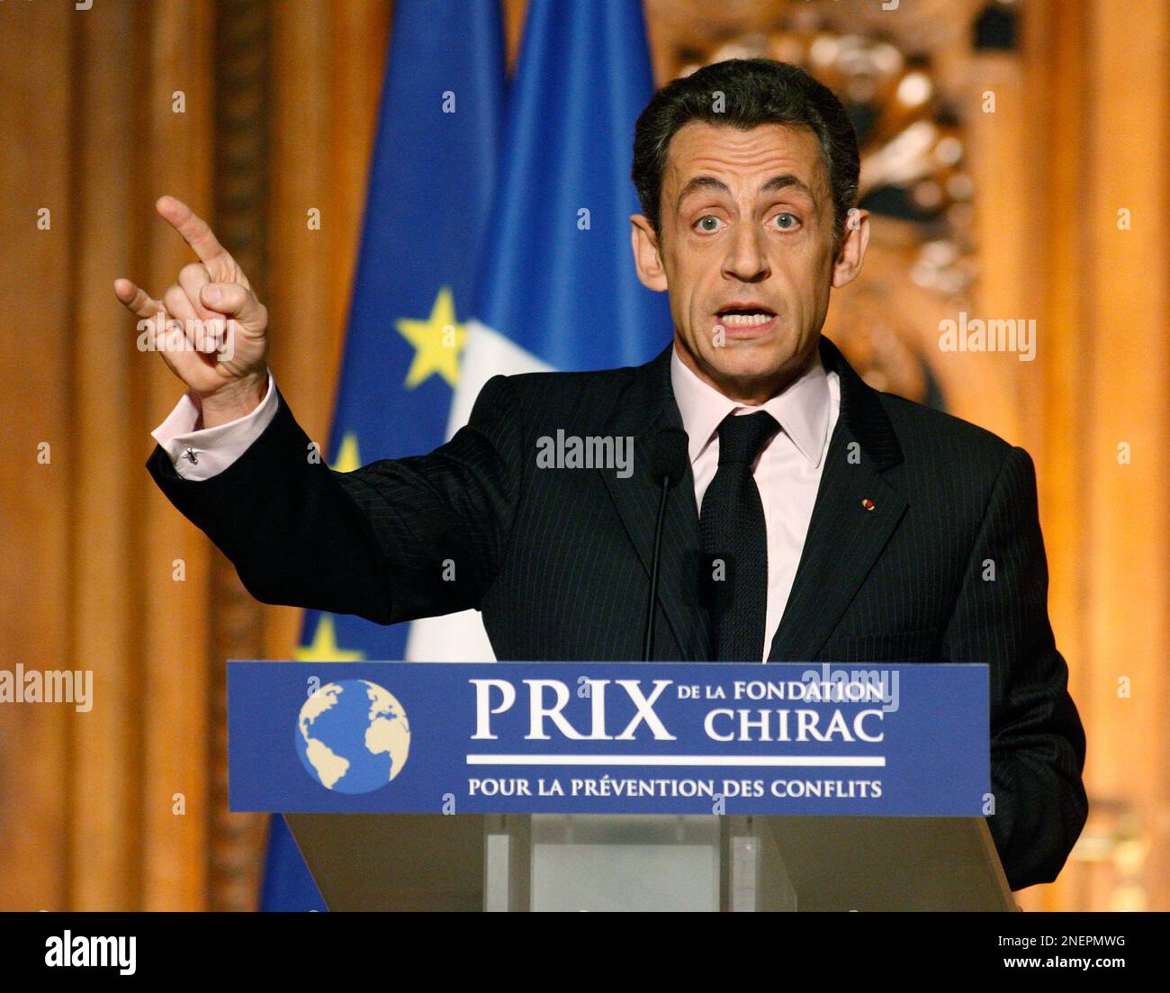 French President Nicolas Sarkozy gestures as he speaks during the ...