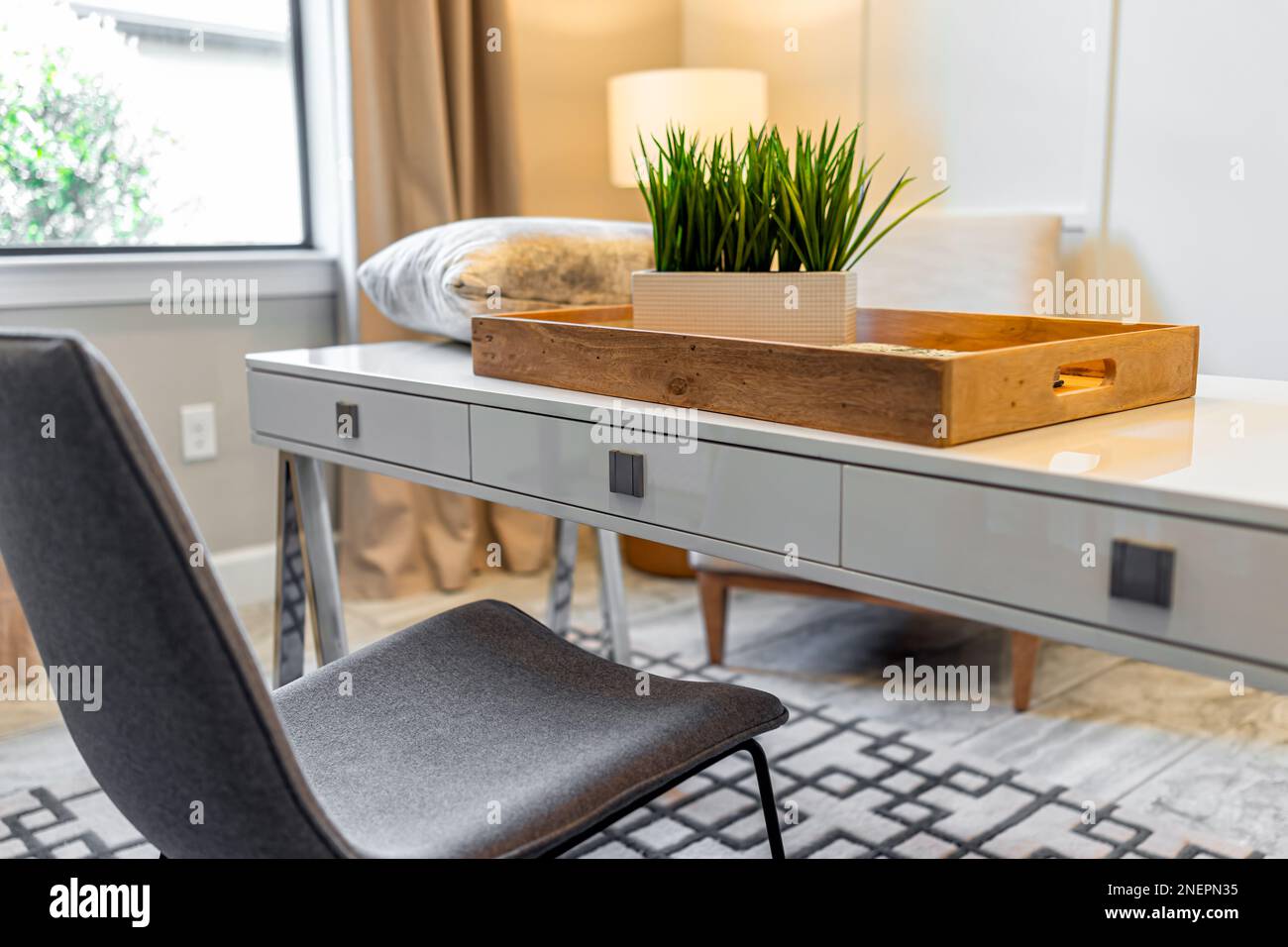 Modern contemporary home office room in house closeup of chair ...