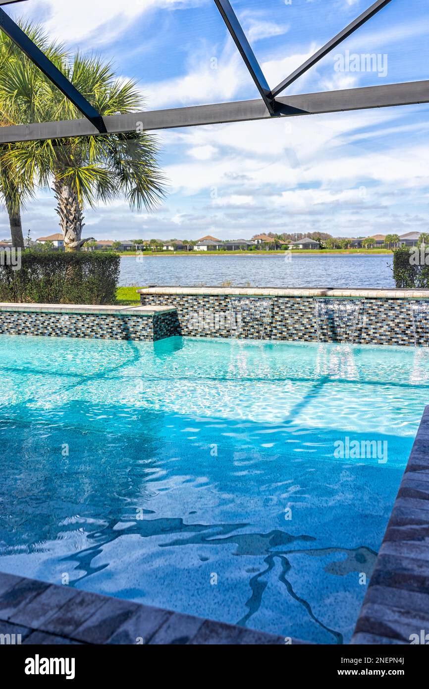 Modern home villa screened glass lanai private pool spa with view of ...