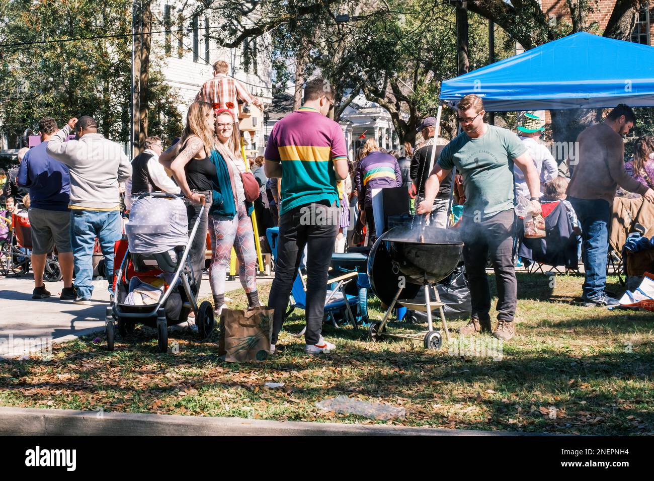 NEW ORLEANS, LA, USA - FEBRUARY 12, 2023: Friends and families grilling ...