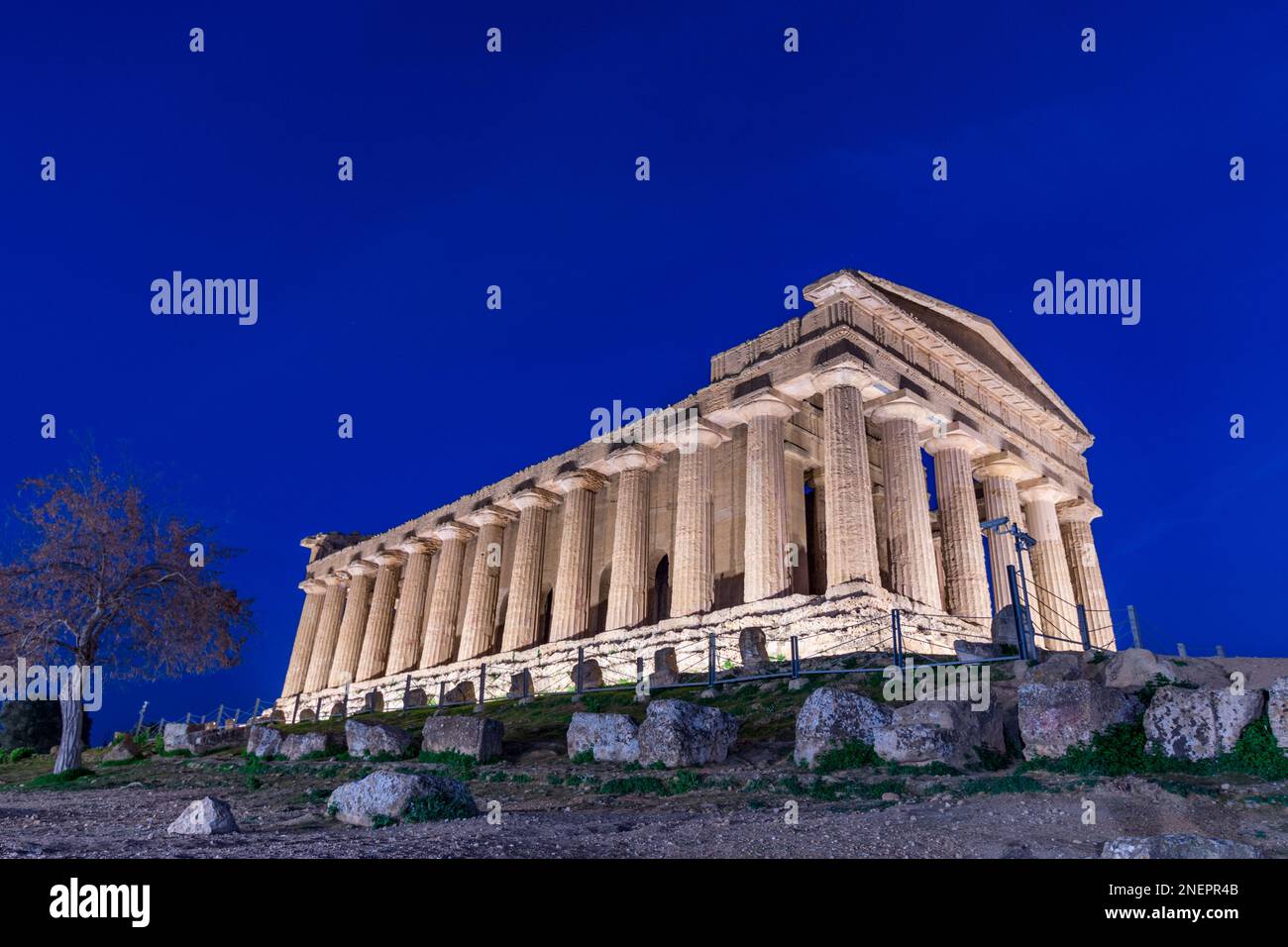 Concord temple at nightfall. Valley of the Temples, Sicily Stock Photo ...