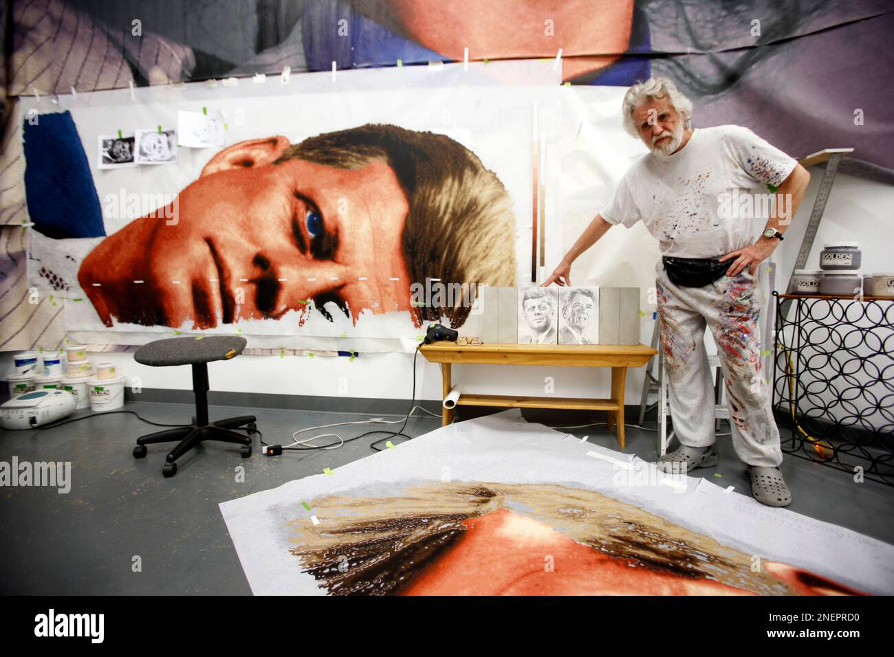 Muralist Kent Twichell is shown at his studio in downtown Los Angeles ...