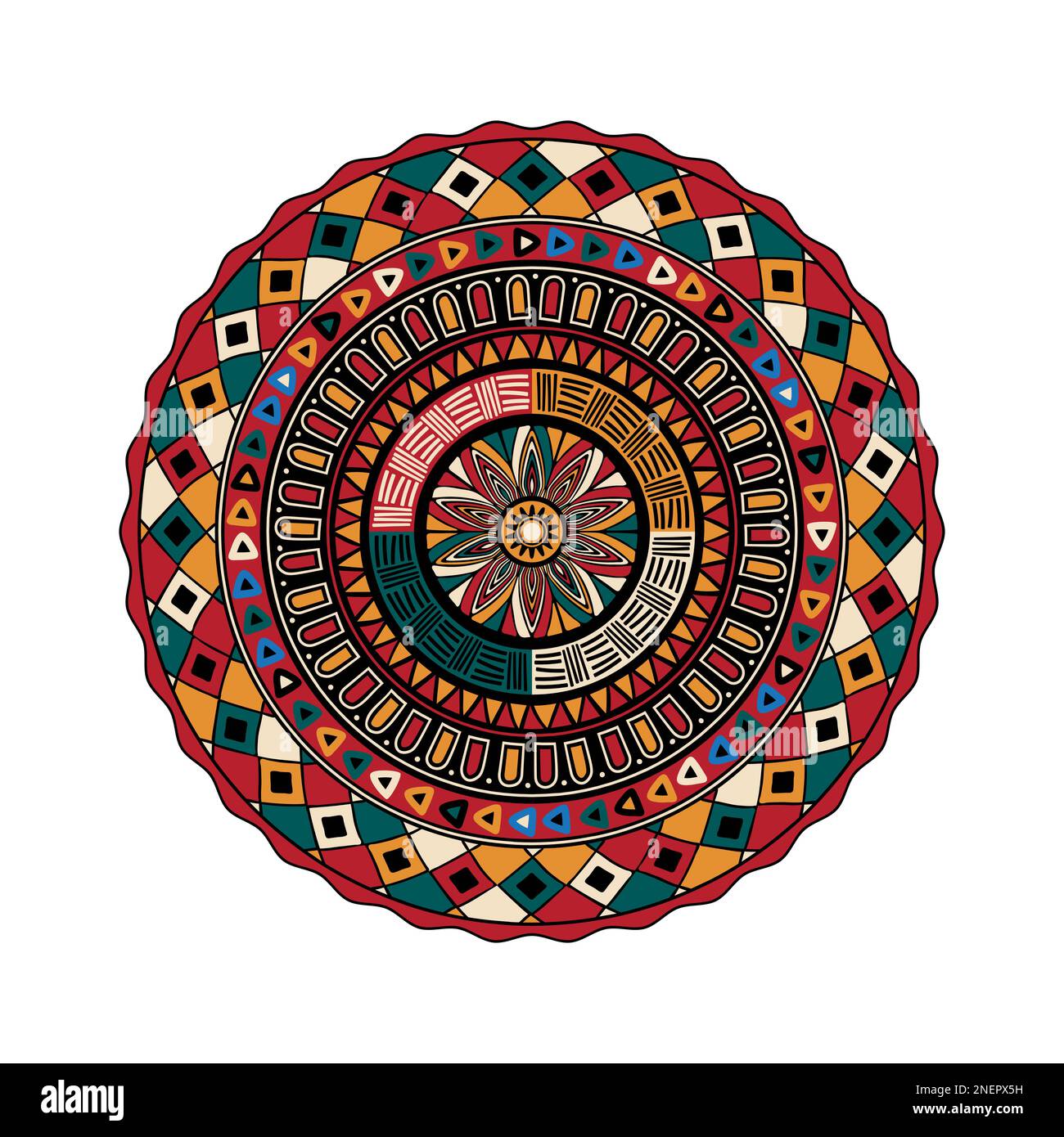 Decorative round tribal design element over white background, vector ...