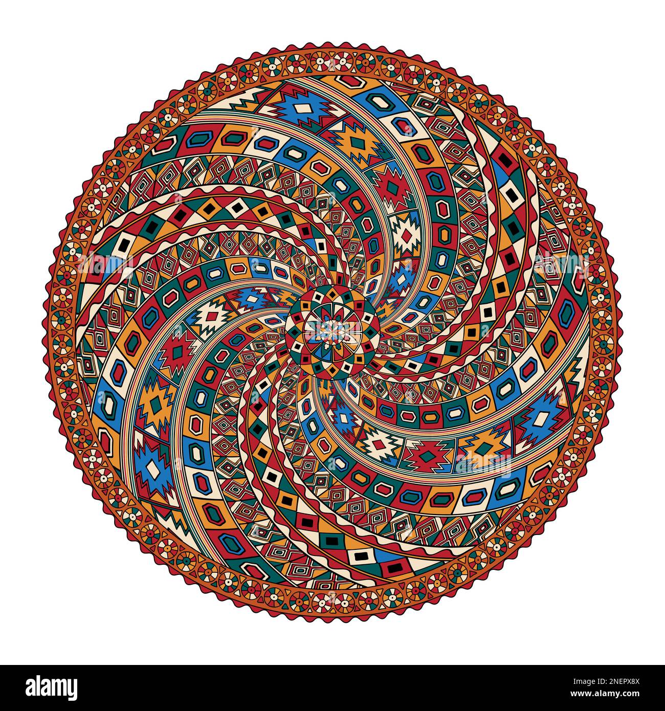 Decorative round tribal design element over white background, vector ...