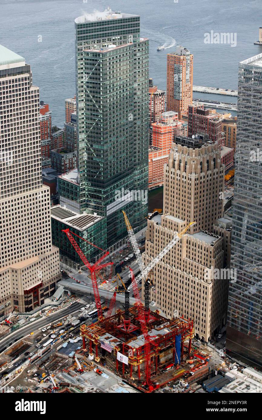 The framework of the Freedom Tower, below, is shown in this aerial ...