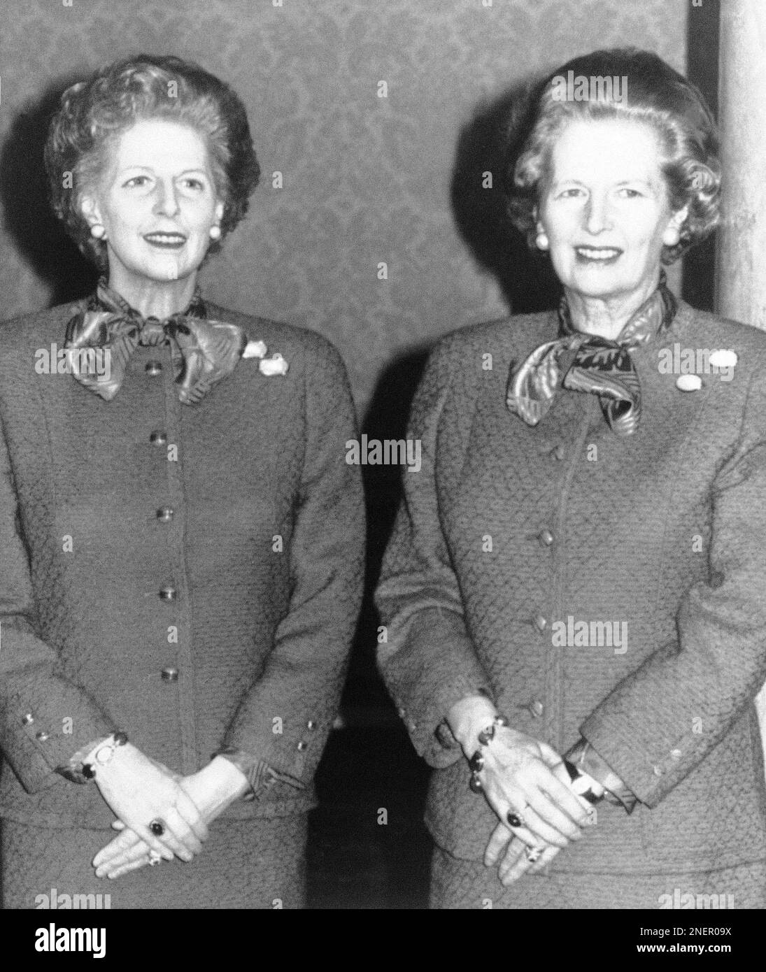 Britain?s Prime Minister Margaret Thatcher,right, is pictured with a ...