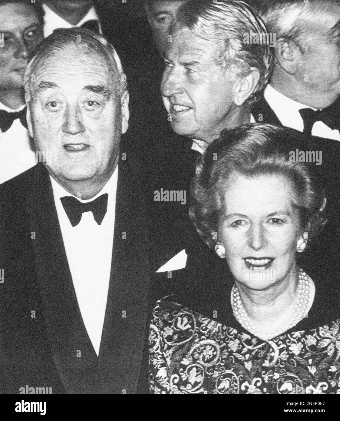 Britain?s Prime Minister Margaret Thatcher stands with former Deputy ...