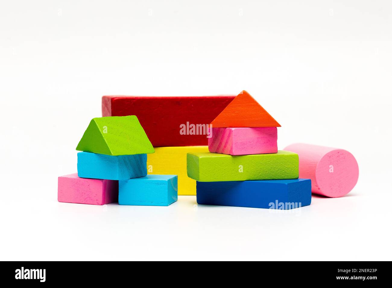 house toy blocks isolated white background, little wooden home, A ...