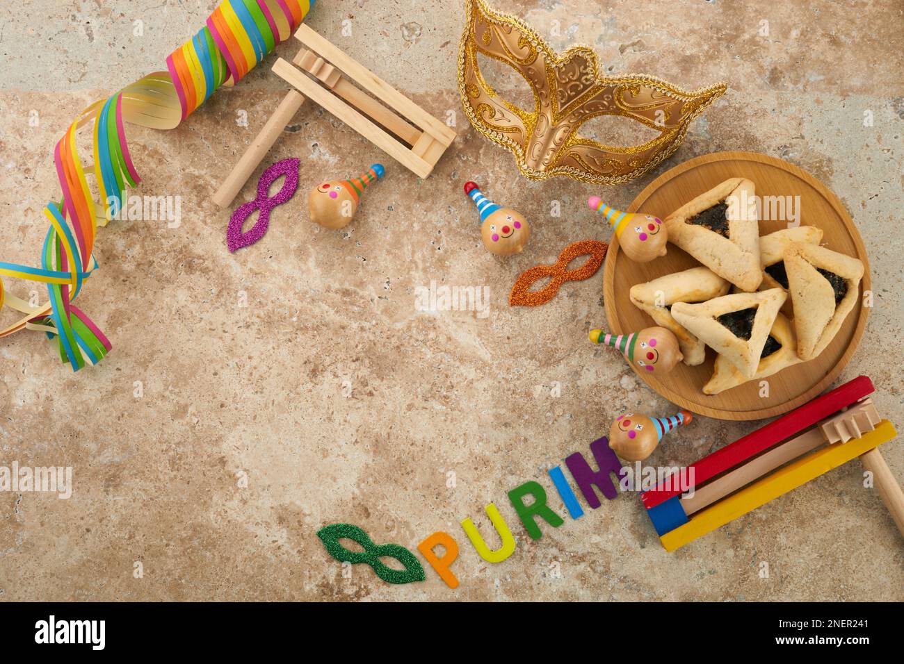 Purim celebration concept. Jewish carnival background. hamantaschen or ...