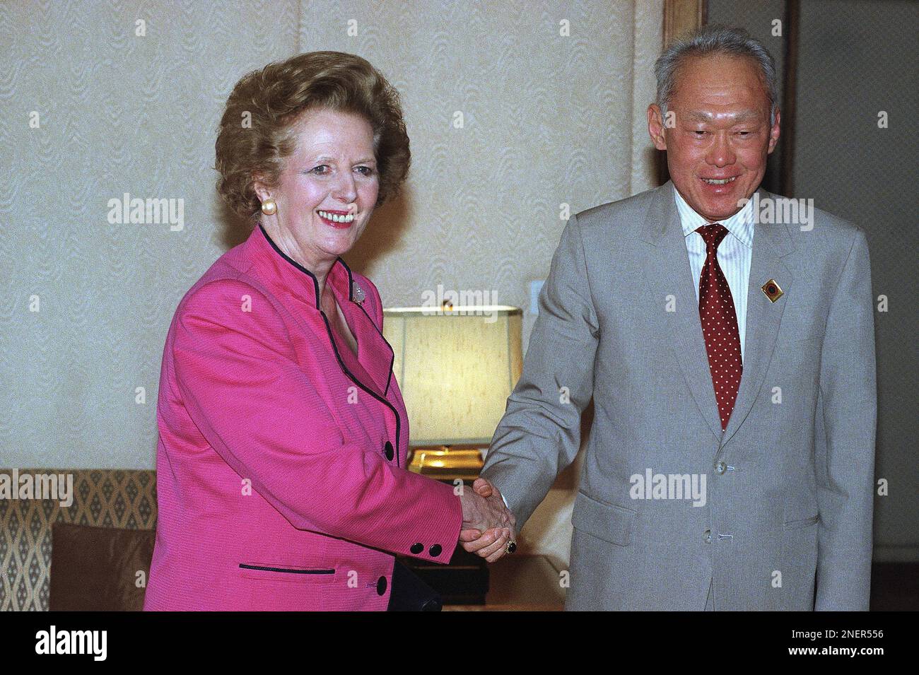 Prime Minister Margaret Thatcher of Britain and Lee Kuan Yew of ...