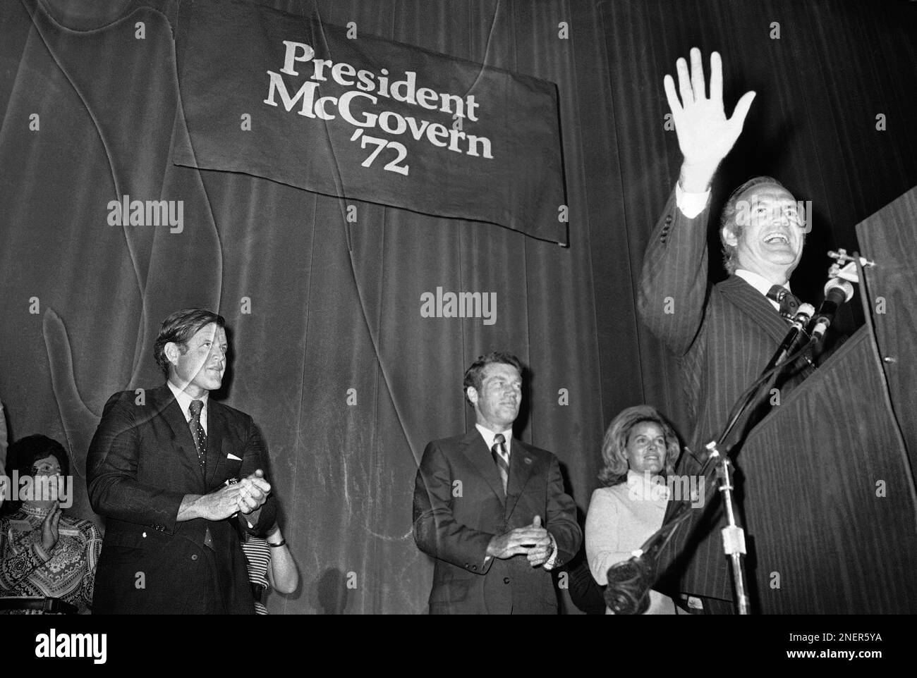 Democratic presidential candidate Sen. George McGovern waves to crowd ...