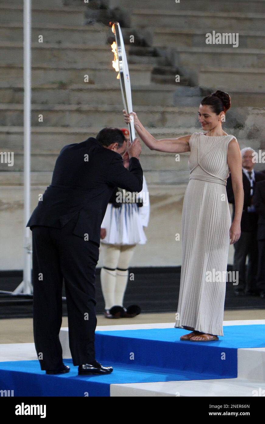 Greek actress Maria Nafpliotou, who plays the role of high priestess ...