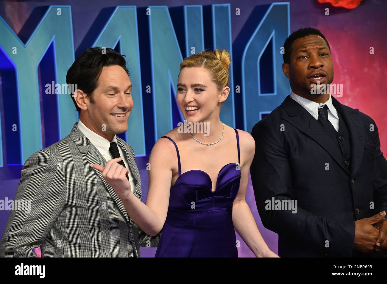 London, UK. 16th February 2023. Paul Rudd, Kathryn Newton, Jonathan Majors attends the UK Gala ...