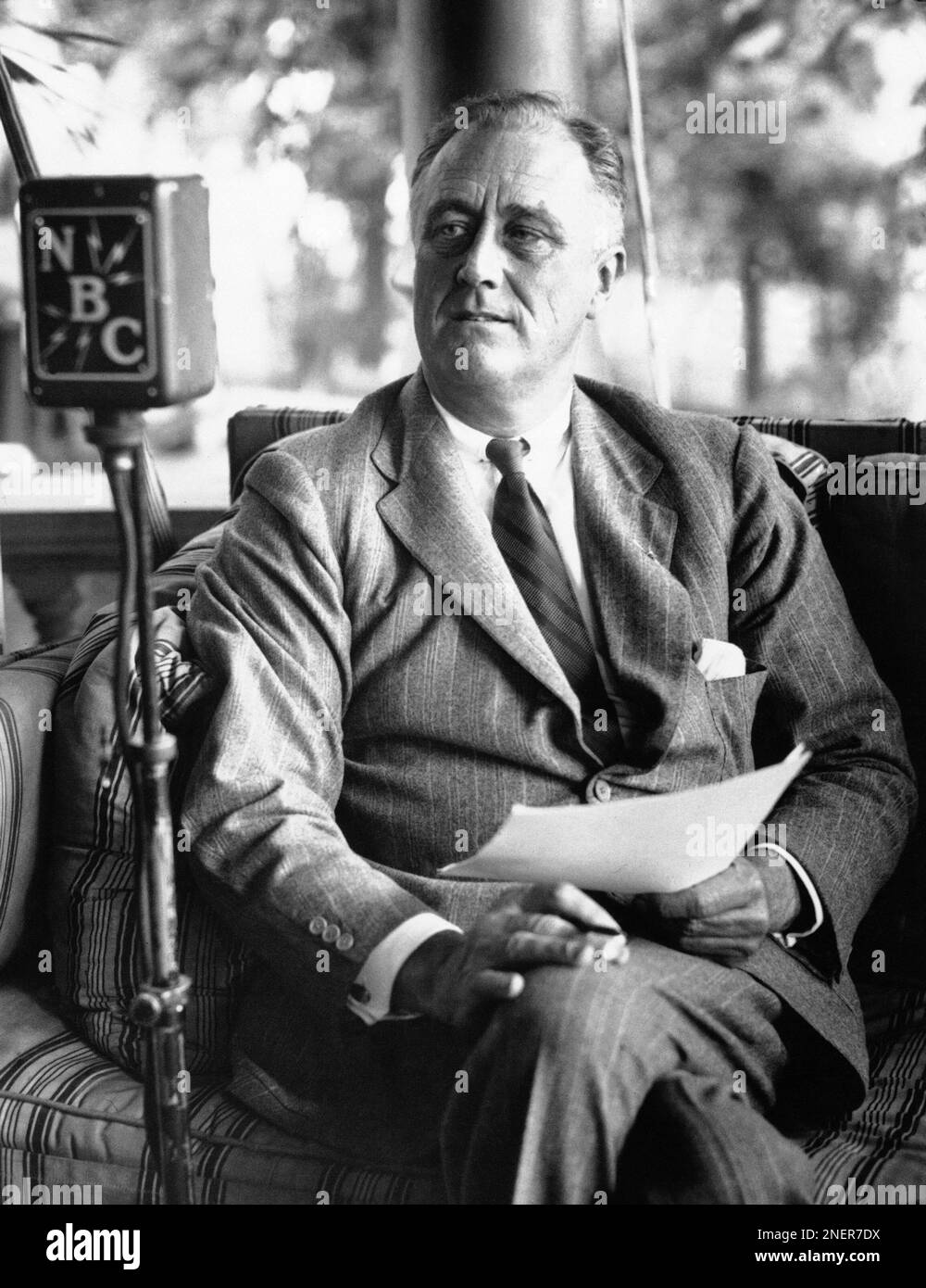 President Franklin Roosevelt at the microphone in the White House ...