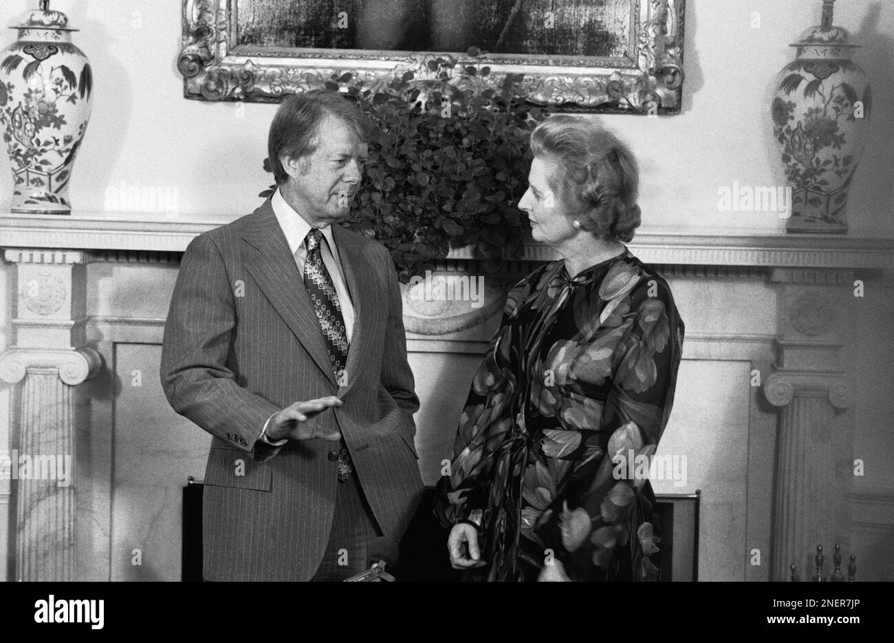British Conservative Party leader Margaret Thatcher meets with ...