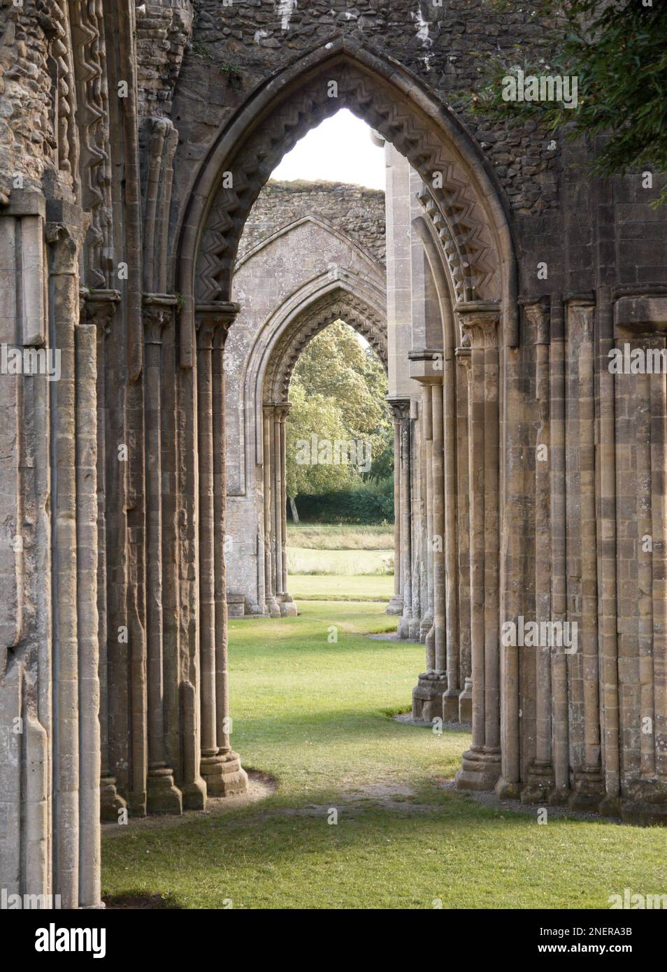 Arches through arches: a vertical shot of arches and columns at ...