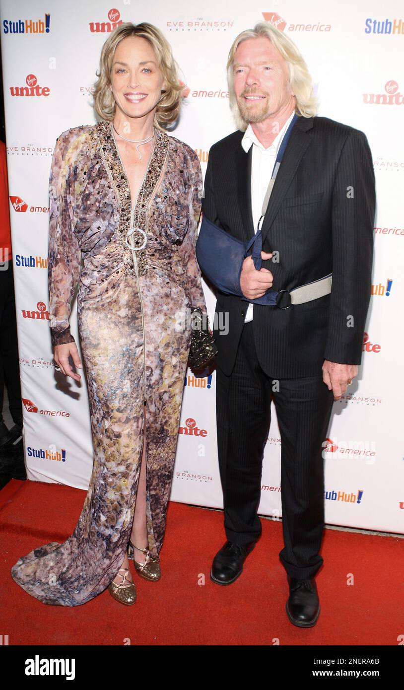 Actress Sharon Stone and Sir Richard Branson attend the Rock the Kasbah ...
