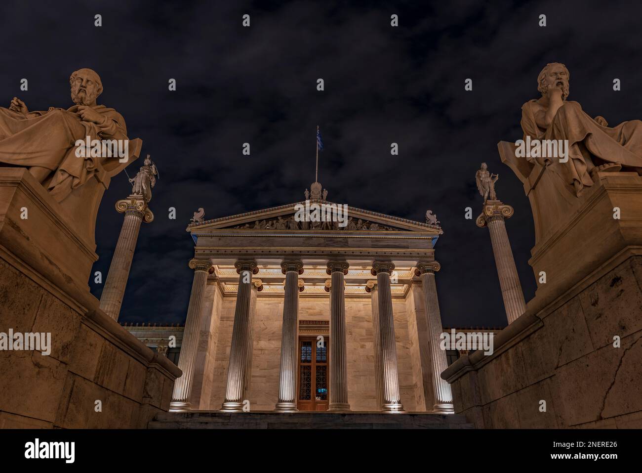 Academy of Athens at night Stock Photo - Alamy