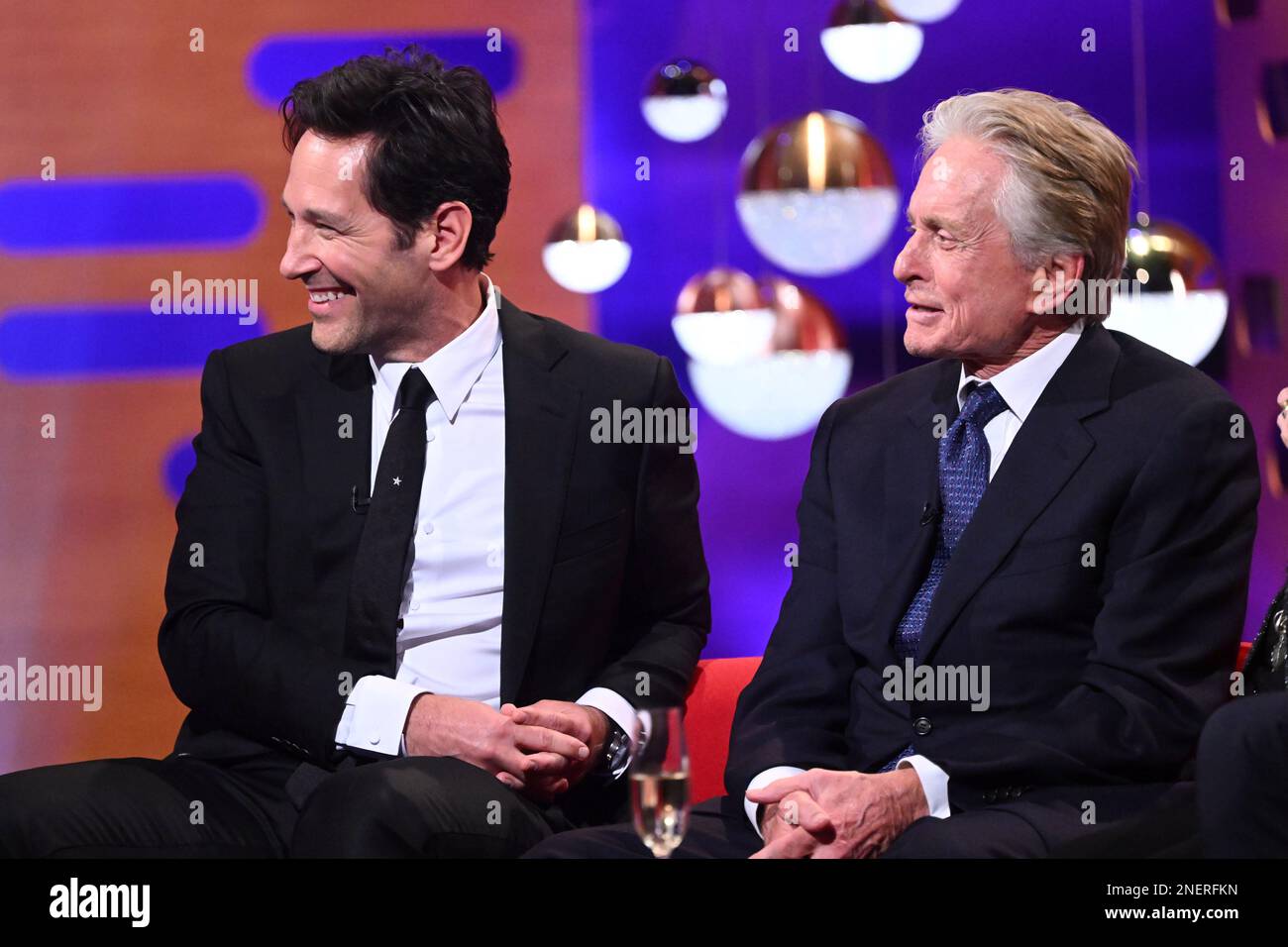 EDITORIAL USE ONLY Paul Rudd and Michael Douglas during the filming for ...