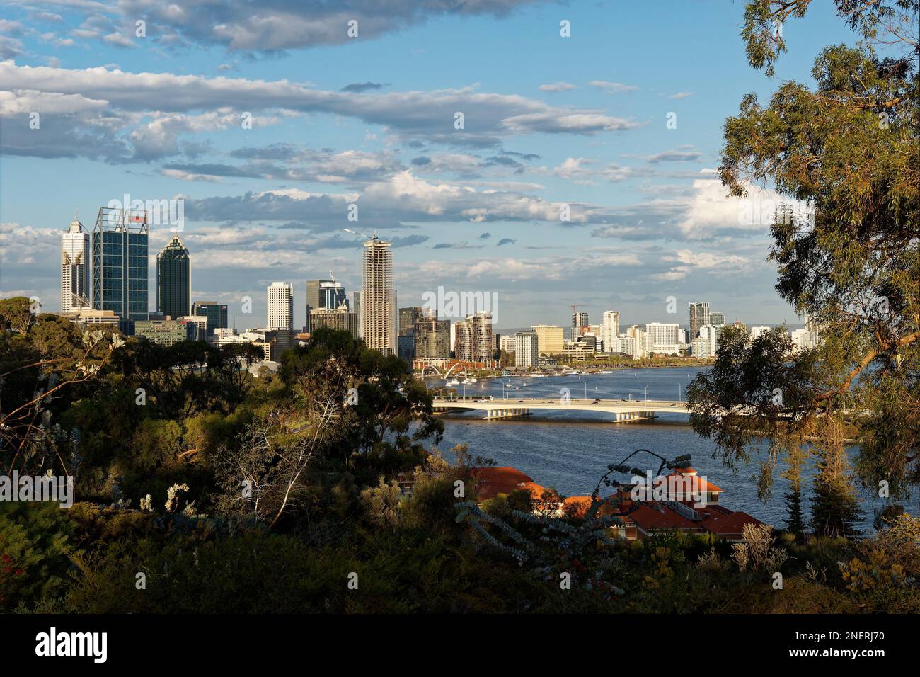 View to the centre of Perth in Western Australia, landscape with the ...