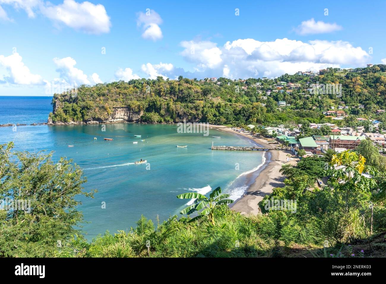 View of town and bay, Anse la Raye, Anse la Raye District, Saint Lucia ...